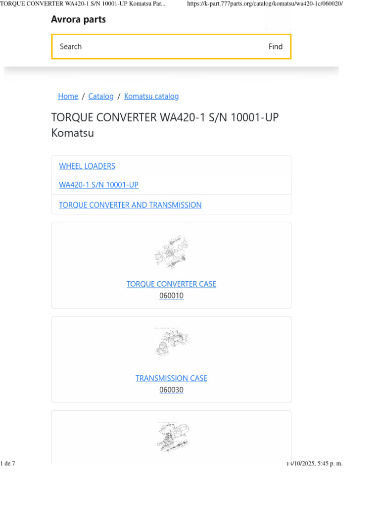 Torque Converter Wa420-1 S_n 10001-Up Komatsu Part Catalog | PDF