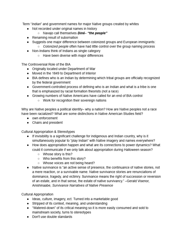 Ethnic Studies Notes | PDF | Native Americans In The United States ...