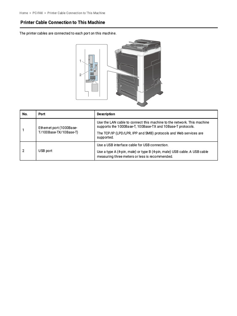 Printer Cable Connection to This Machine | PDF