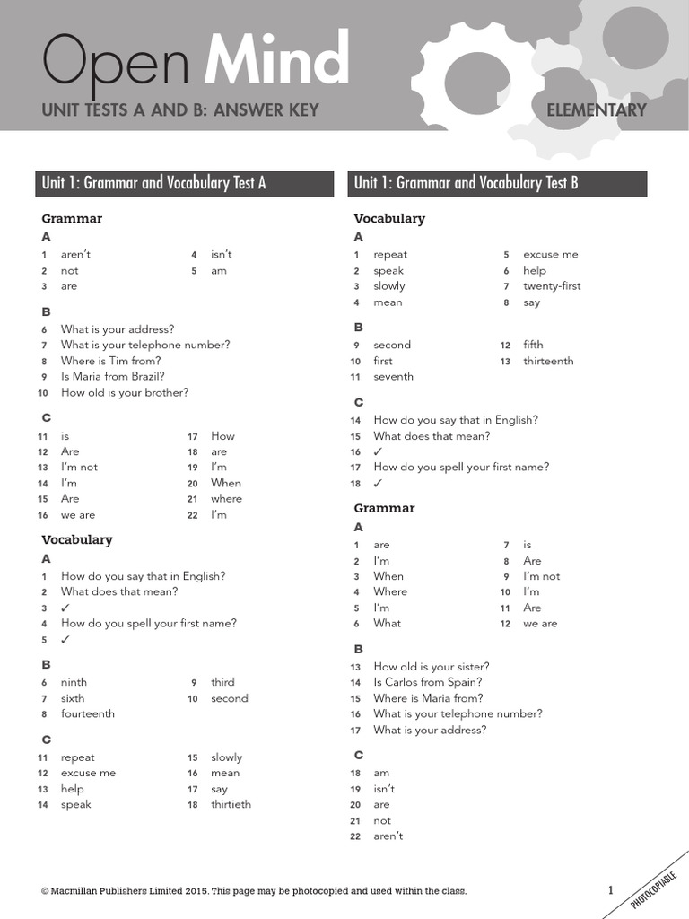 All Unit Tests Answer Key | PDF