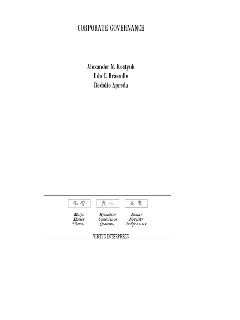 Corporate Governance: Alexander N. Kostyuk Udo C. Braendle Rodolfo ...