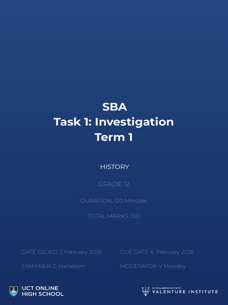 Grade 12 History Task 1 Investigation Question Paper | PDF | Marshall ...