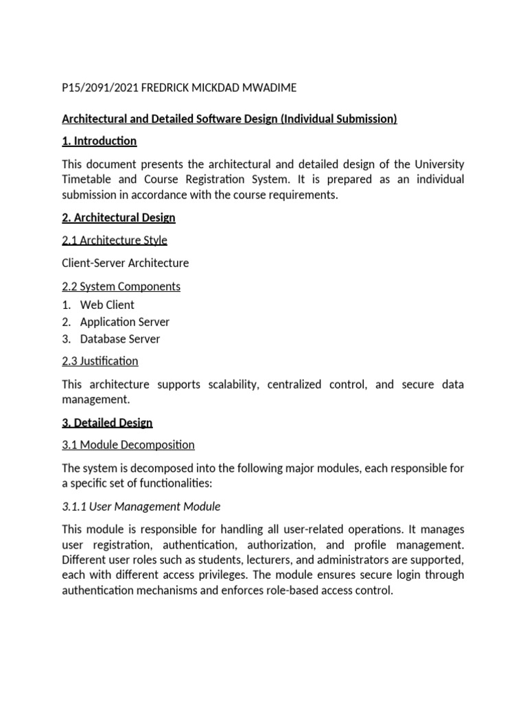 Individual Software Design Document | PDF | Databases | Client–Server Model