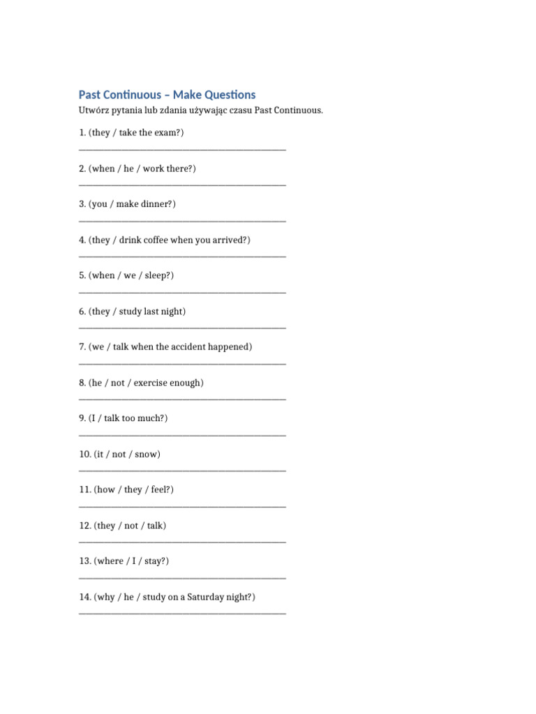 Past Continuous Make Questions | PDF