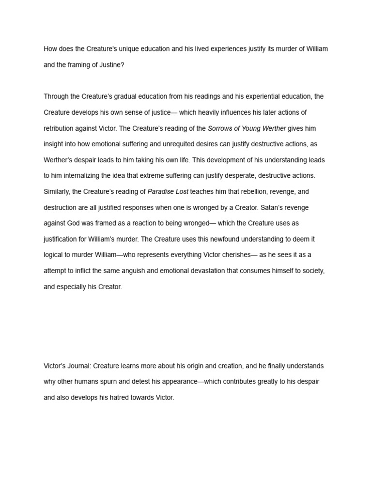 Frankenstein English 2H TRIAC ESSAY | PDF