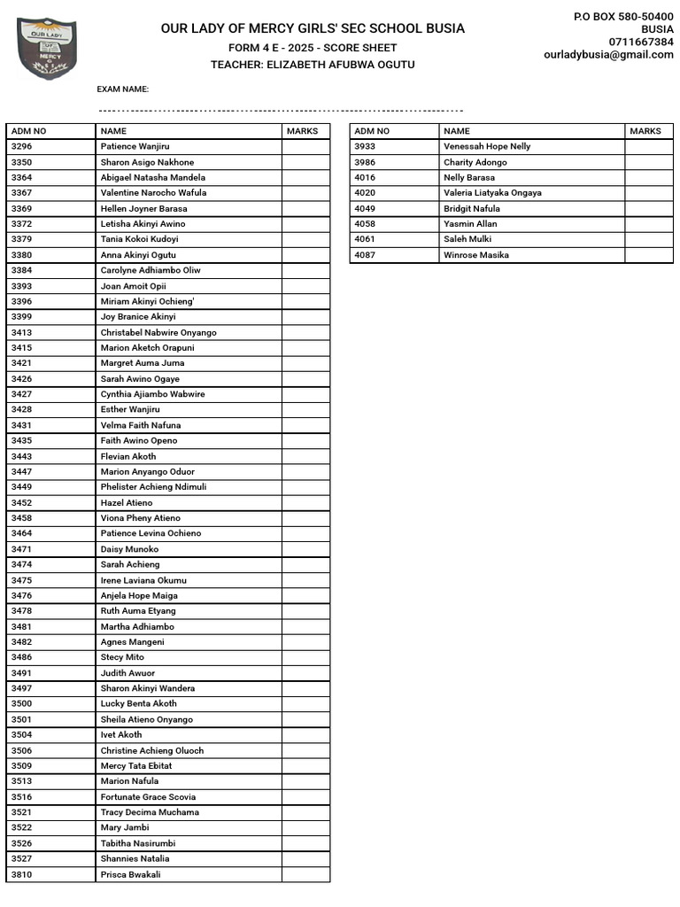 Form 4 E - 2025 - Score Sheet | PDF