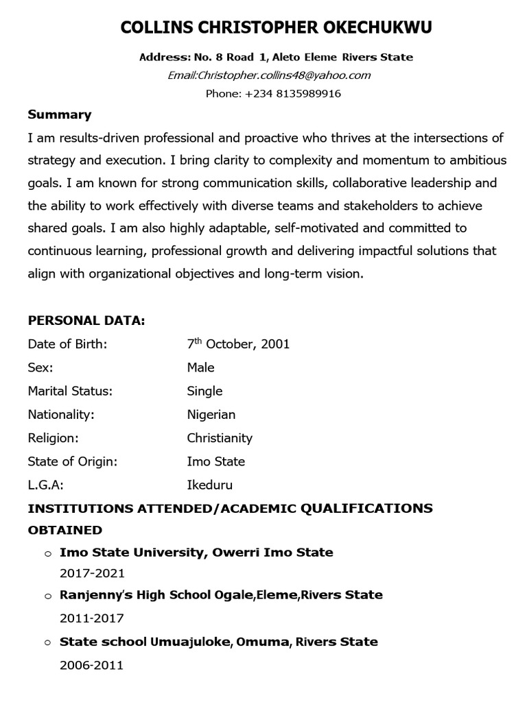 CV For Christopher - 065241 | PDF