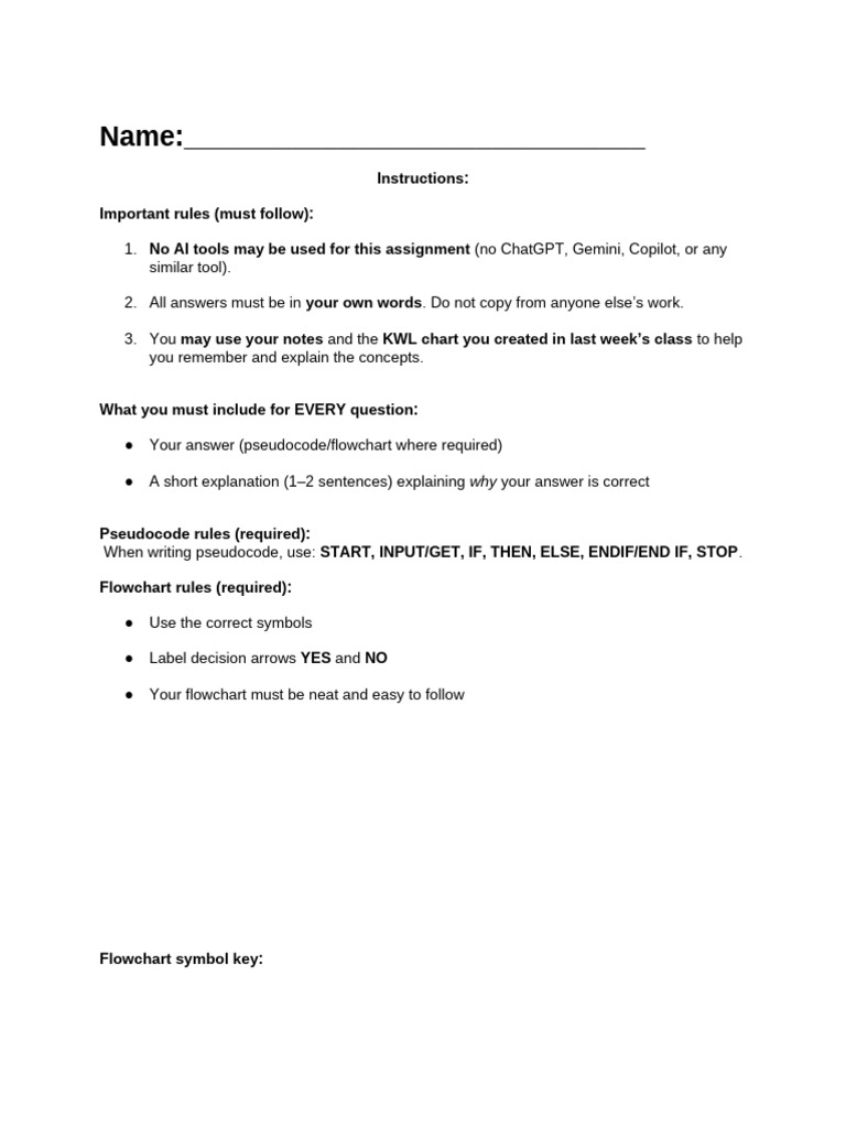 Practical Activity – Selection (IF_ELSE), Pseudocode, And Flowcharts (2 ...
