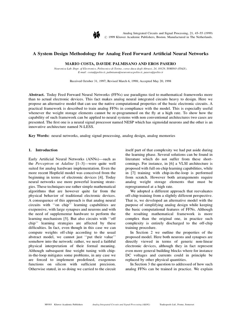 A System Design Methodology For Analog Feed Forward Artificial Neural ...