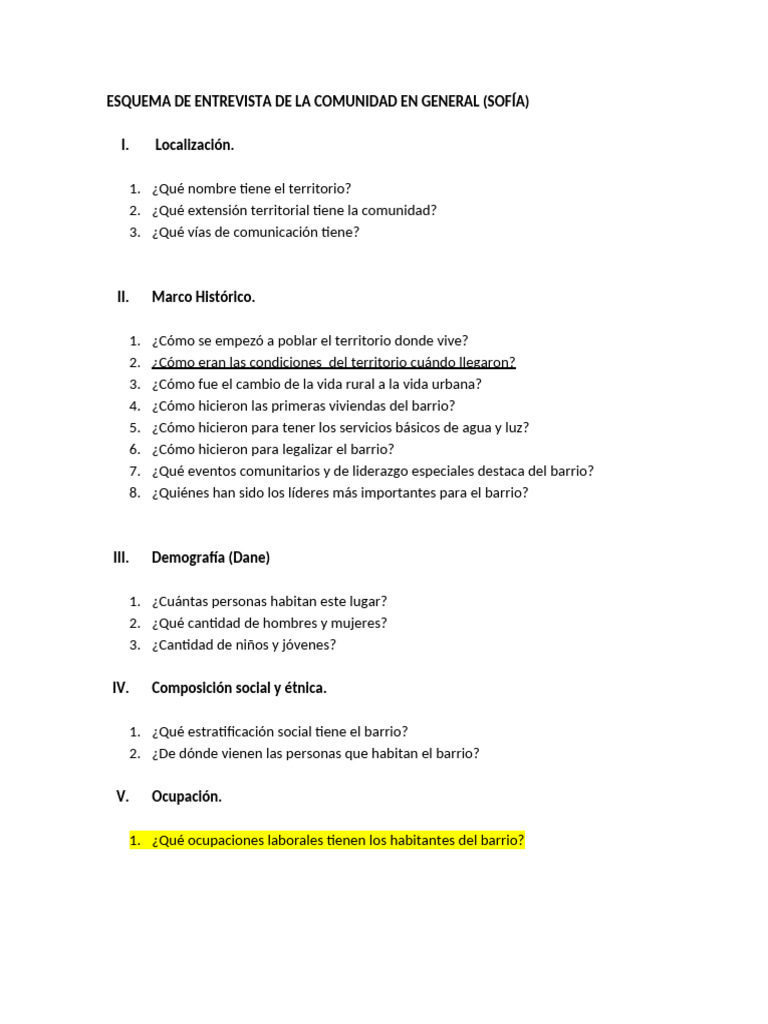 Esquema de Entrevista de La Comunidad en General | PDF