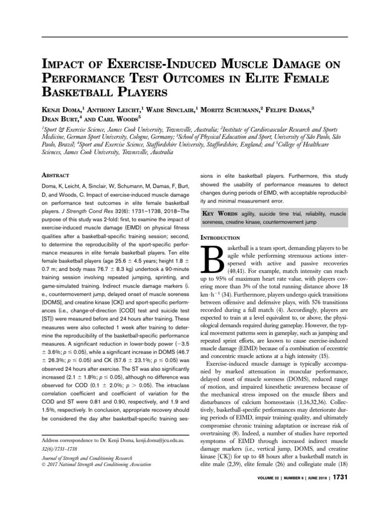 IMPACT OF EXERCISE-INDUCED MUSCLE DAMAGE ON PERFORMANCE TEST OUTCOMES ...