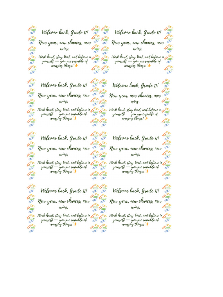 Welcome Back Cards | PDF