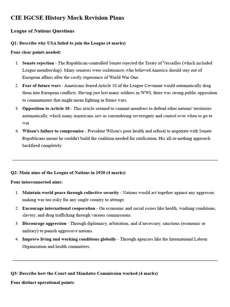 CIE IGCSE History Revision Question Plans | PDF | Adolf Hitler | Nazi ...