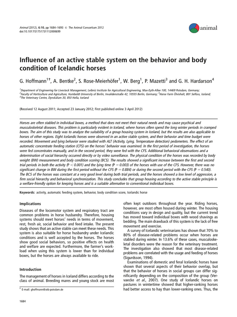 Influence of an Active Stable System on the Behavior and Body Condition ...