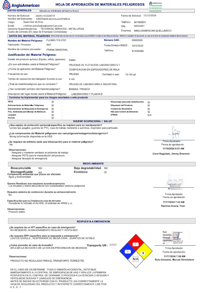 Msds Flomin Tfa 2151 | PDF