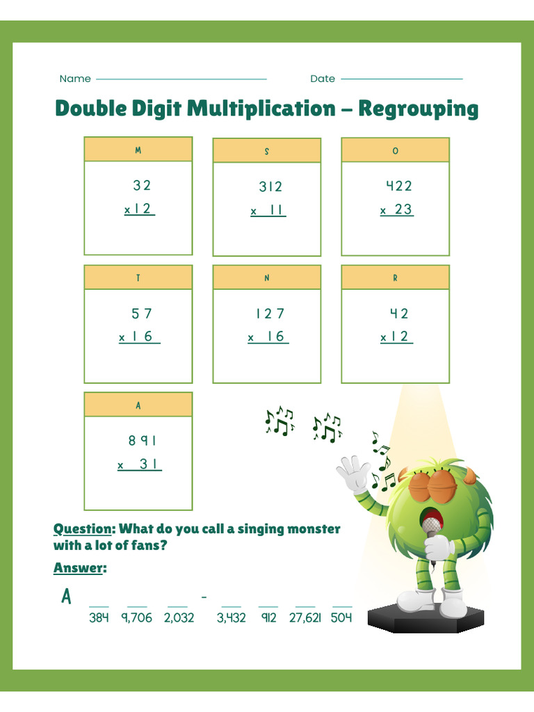 Double Digit Multiplication Regrouping Printable Worksheet in A Cute ...