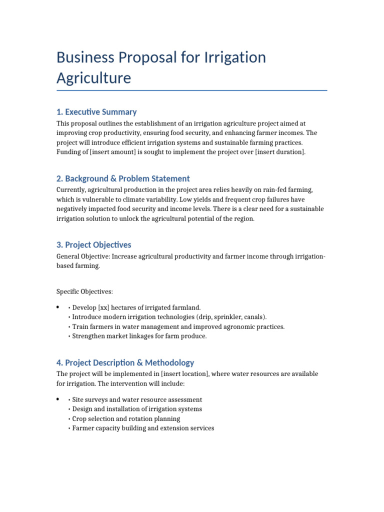 Irrigation Agriculture Business Proposal Template | PDF | Irrigation ...