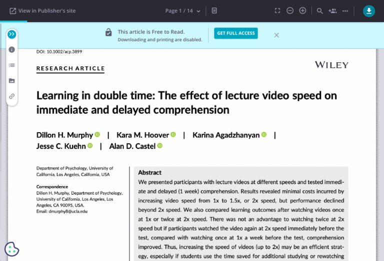 Learning in Double Time: The Effect of Lecture Video Speed on Immediate ...