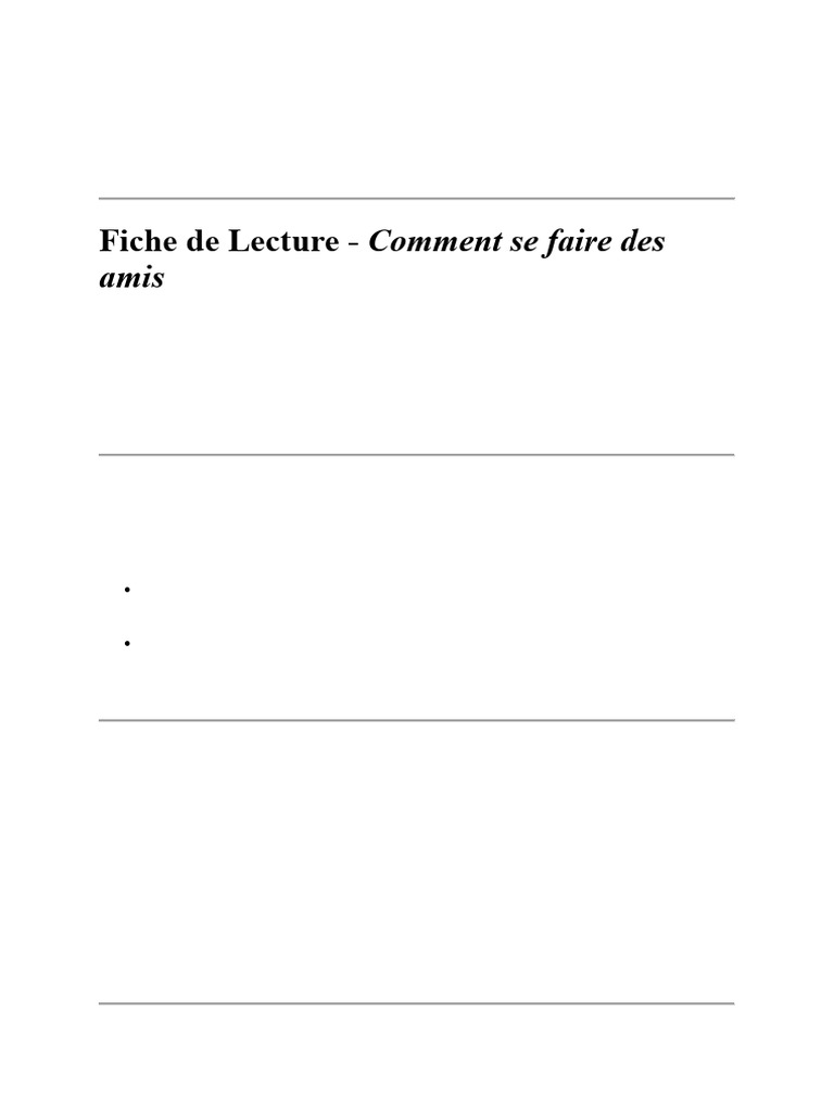 Fiche de Lecture - Comment Se Faire Des Amis | PDF | Intelligence ...