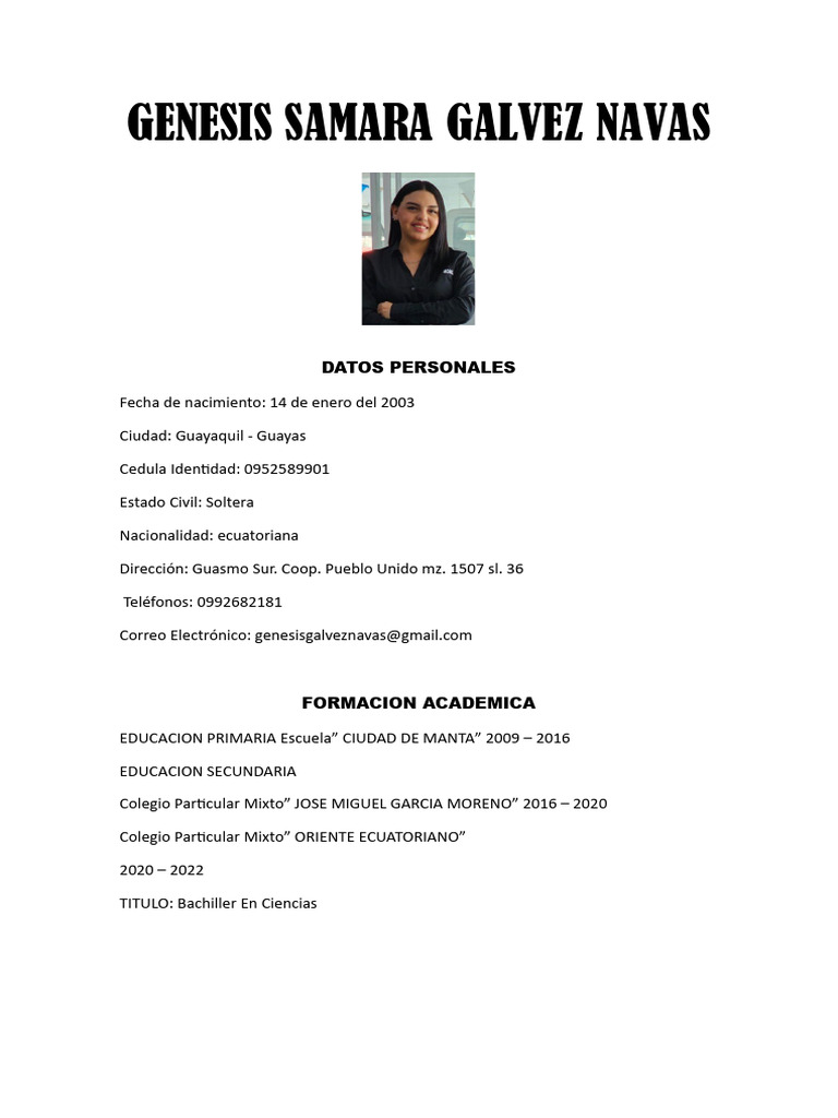 Curriculum Genesis Galvez | PDF