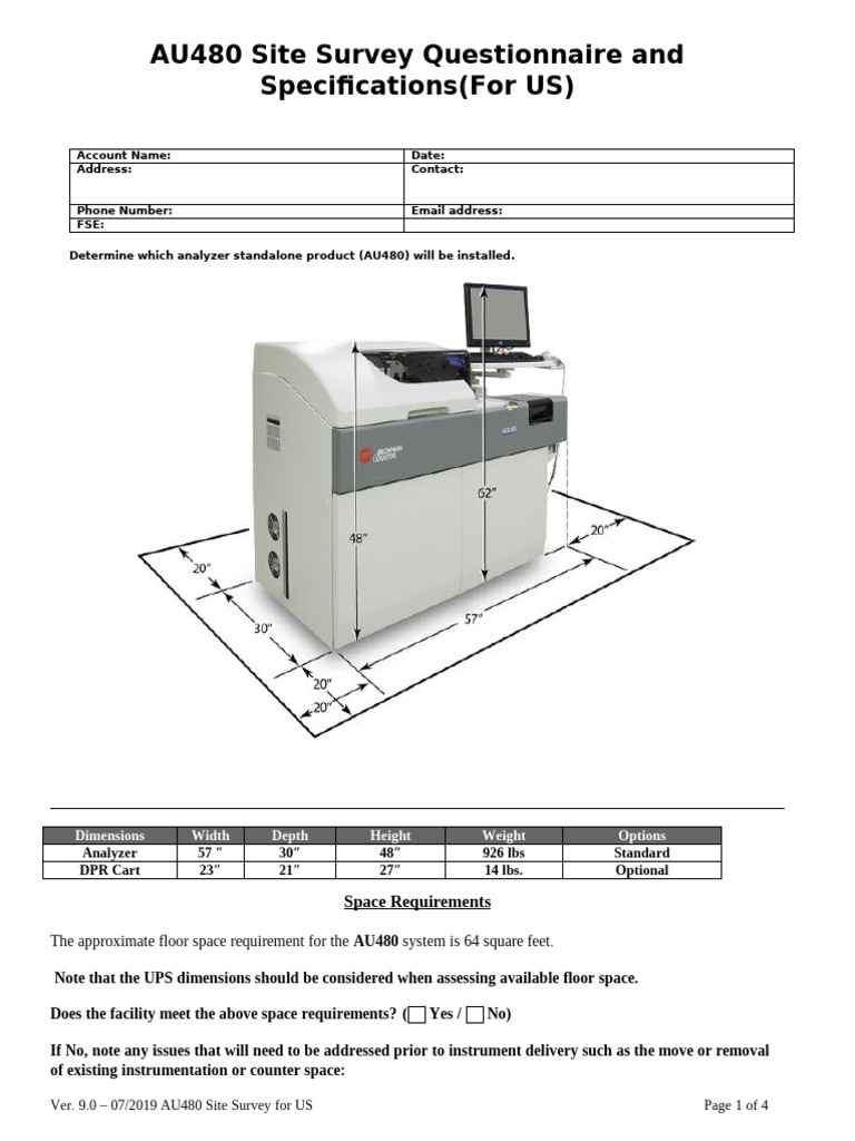 AU480 Site Survey Questionnaire and Specifications (For US) | PDF ...
