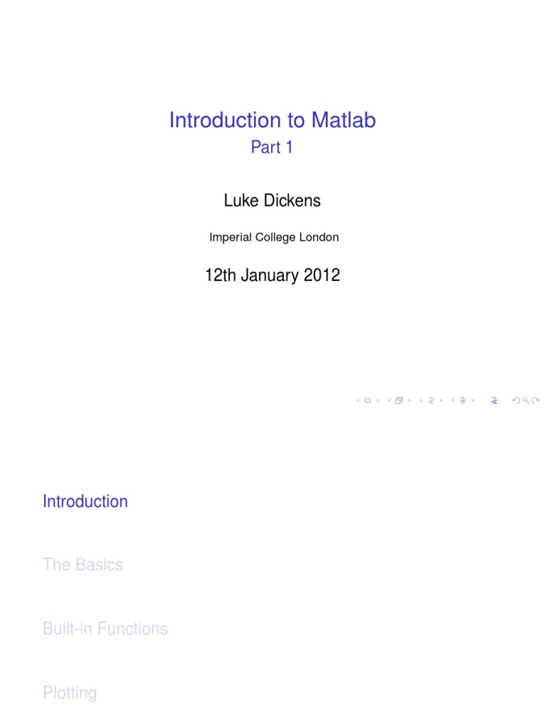 Introduction To Matlab: Luke Dickens | PDF | Matrix (Mathematics) | Trigonometric Functions
