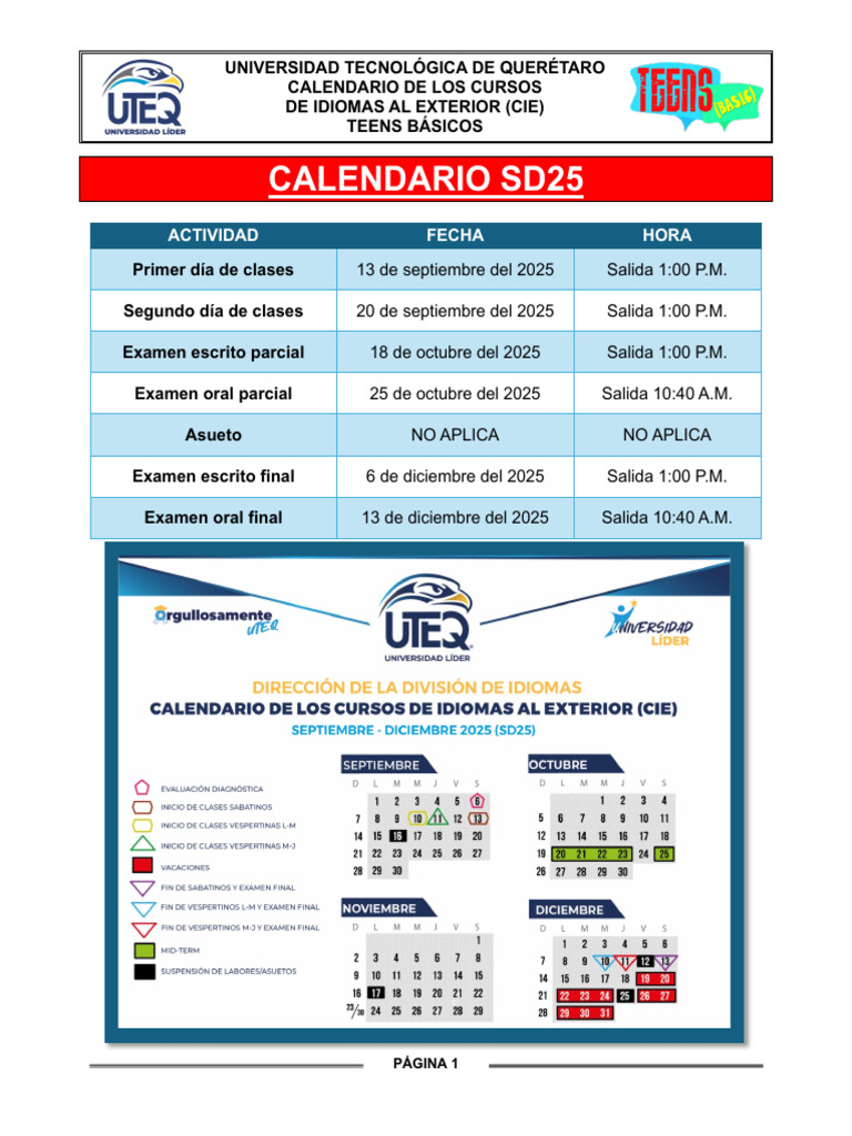 Course Calendar Sd25 (Teens Basic) | PDF