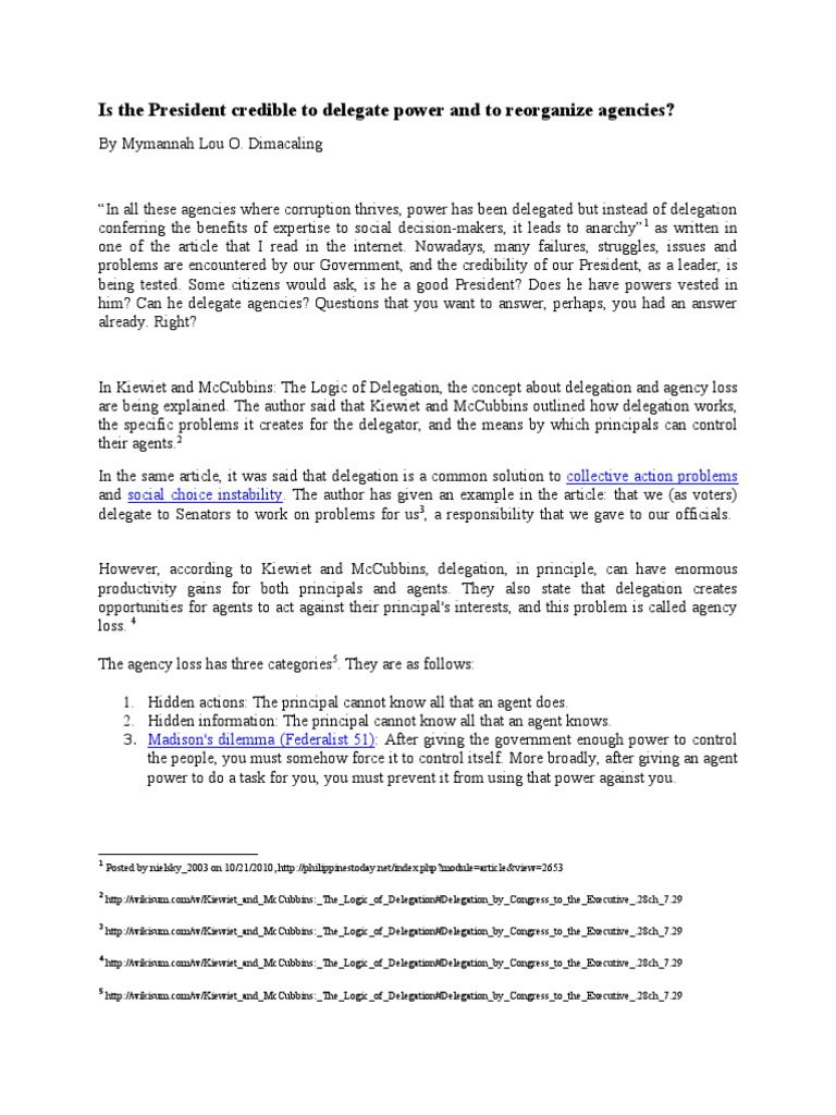 Delegation of Power | PDF | President Of The Philippines | World Politics