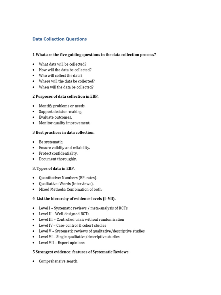 Data Collection Questions | PDF | Systematic Review | Meta Analysis