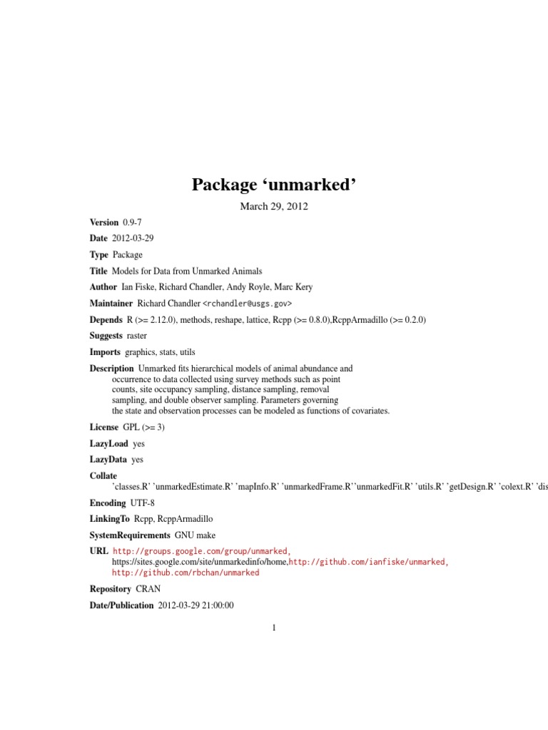 Unmarked R Package | PDF | Poisson Distribution | Teaching Mathematics