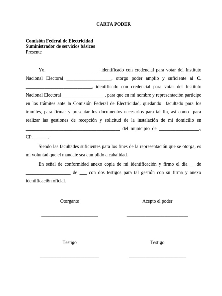 Carta Poder CFE Editable | PDF