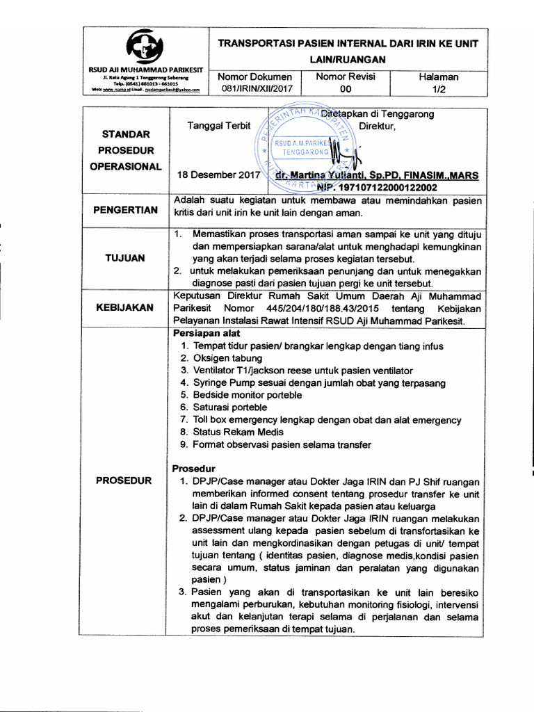 081 SPO Transportasi Pasien Internal Dari IRIN Ke Unit Ruangan Lain | PDF