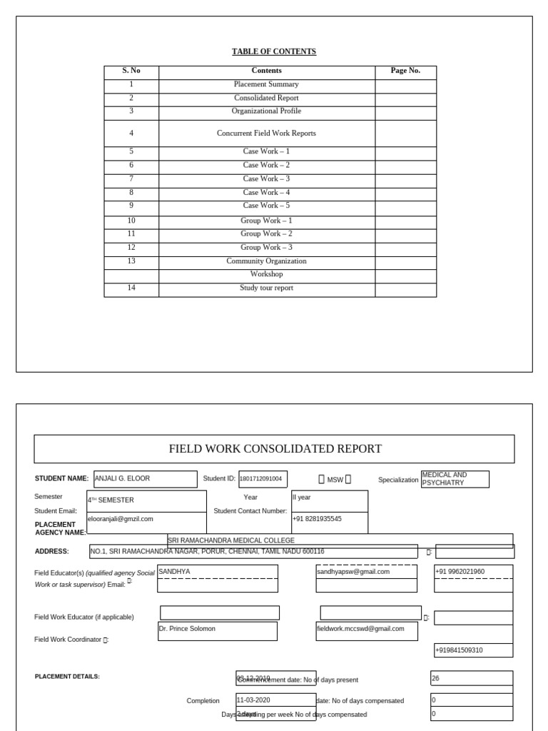 Field Work Report | PDF | Human Behavior | Psychiatry