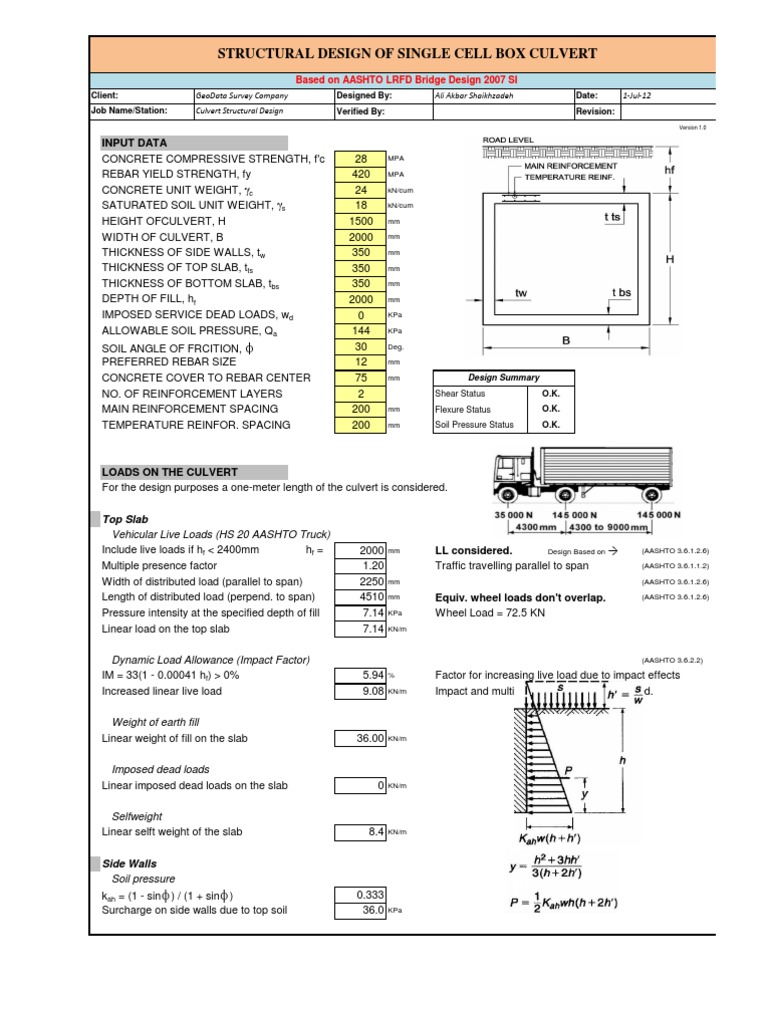 Design of Box Culvert (AASHTO) | PDF | Structural Load | Pressure