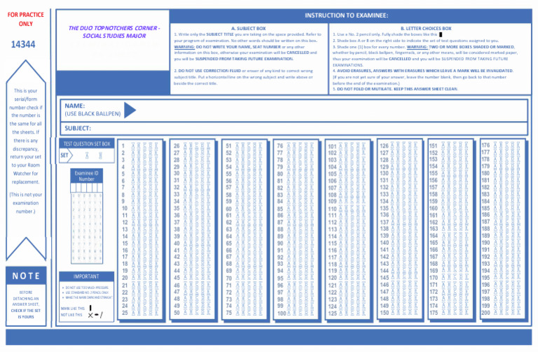 SCANTRON Sample Answer Sheet | PDF