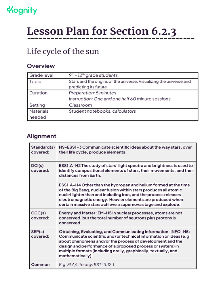 The Life Cycle of The Sun - Lesson Plan | PDF | Stars | Chemical Elements