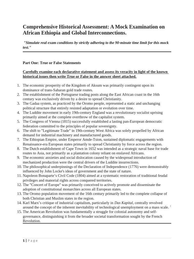 Mock Exam | PDF | Capitalism | Ethiopia