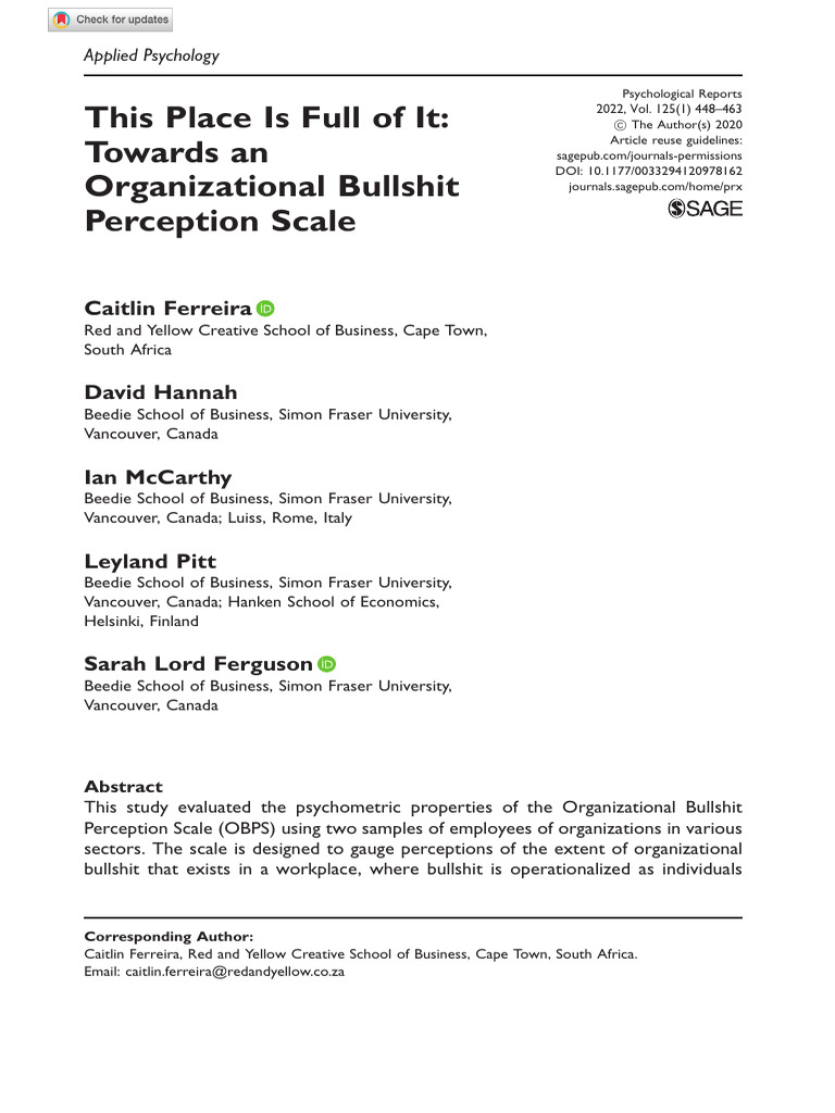 Organizational Bullshit Perception Scale | PDF | Factor Analysis | Truth