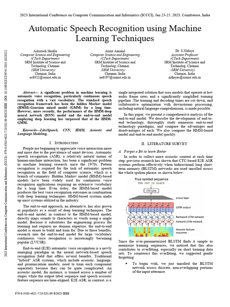 Automatic Speech Recognition Using Machine Learning Techniques | PDF ...