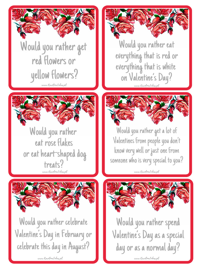 Valentine's Day WOULD YOU RATHER Cards | PDF
