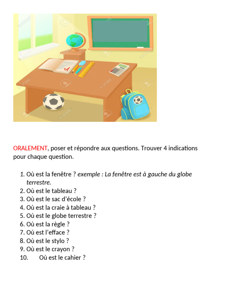 Activité Orale Objets de La Classe | PDF