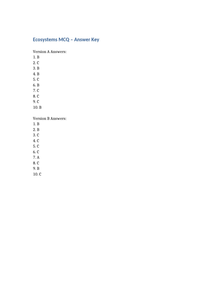 Ecosystems MCQ Answer Key | PDF