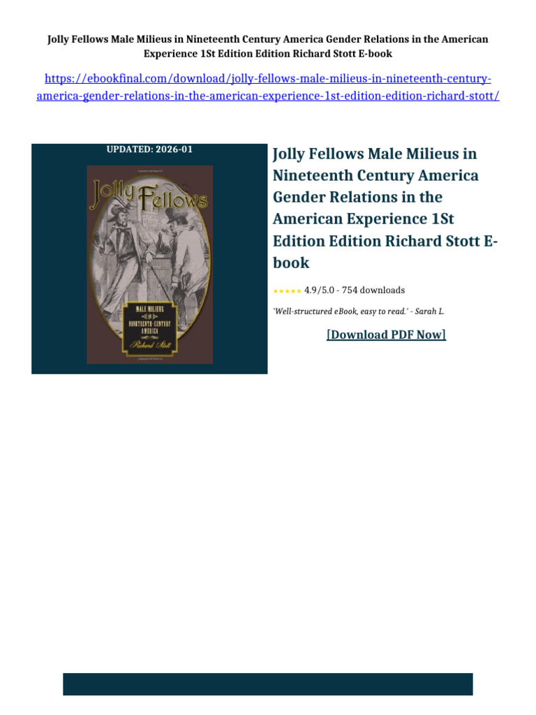 Jolly Fellows Male Milieus in Nineteenth Century America Gender ...