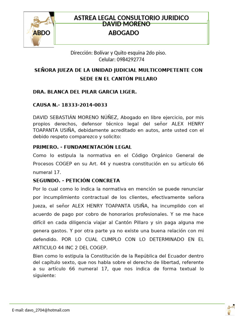 Escrito Renuncia Defensa | PDF | Abogado | Gobierno