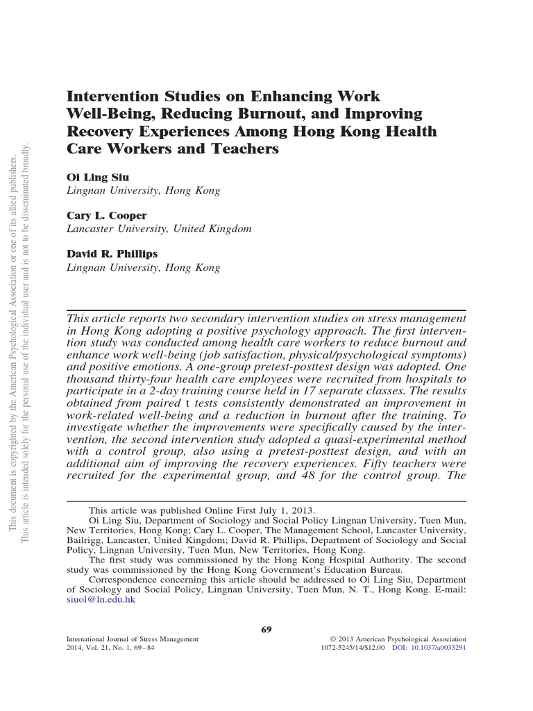 Intervention Studies on Enhancing Work Well Being Reducing Burnout and ...