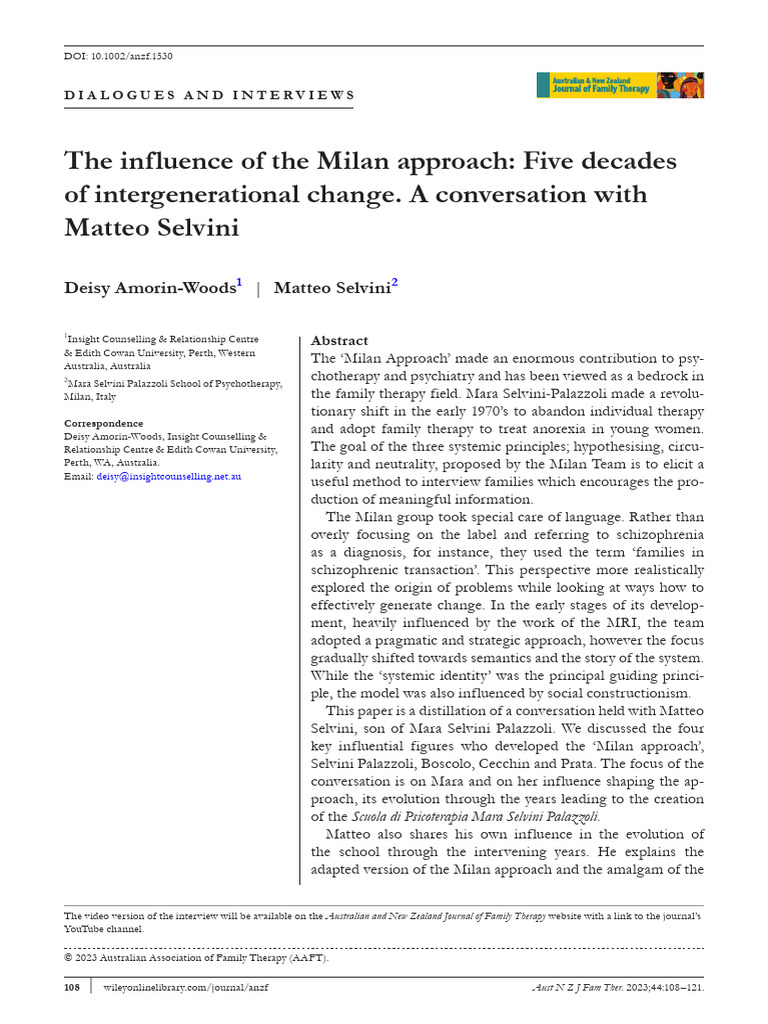 The Influence of The Milan Approach Five Decades of Intergenerational ...