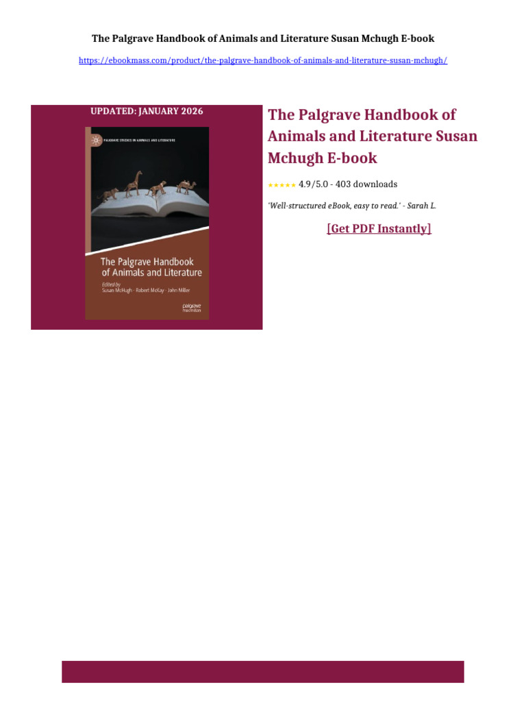 The Palgrave Handbook of Animals and Literature Susan Mchugh Ebook ...