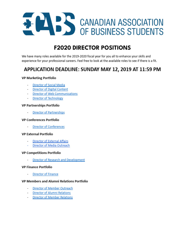 CABS F2020 Position Descriptions | PDF | Social Media | Popular Culture ...