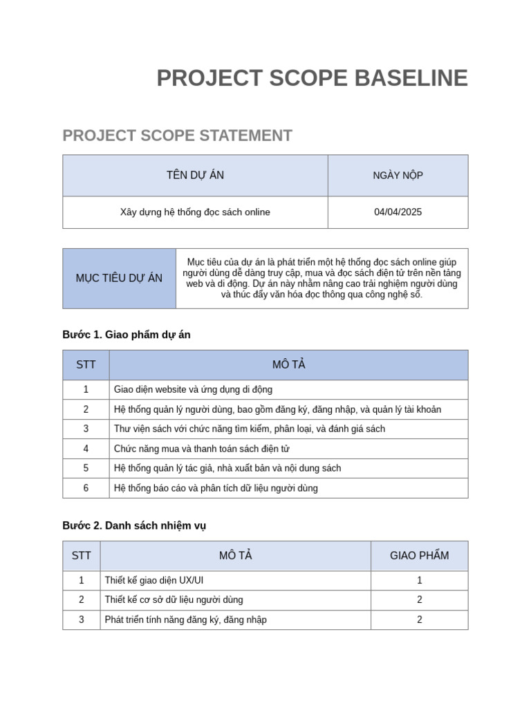 Project Scope Baseline | PDF