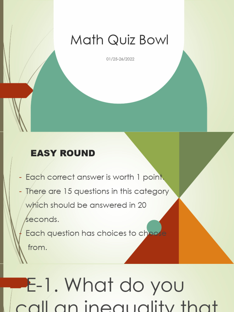 Math Quiz Bowl With Answers | PDF | Equations | Mathematics